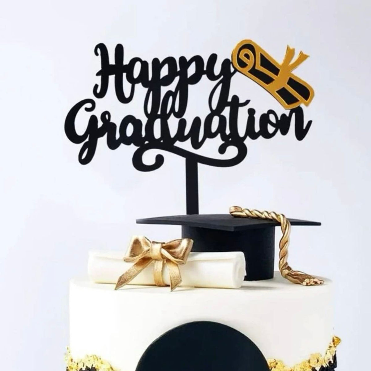 Black Happy Graduation Cake/Bouquet Topper – 33 Petals & Co.